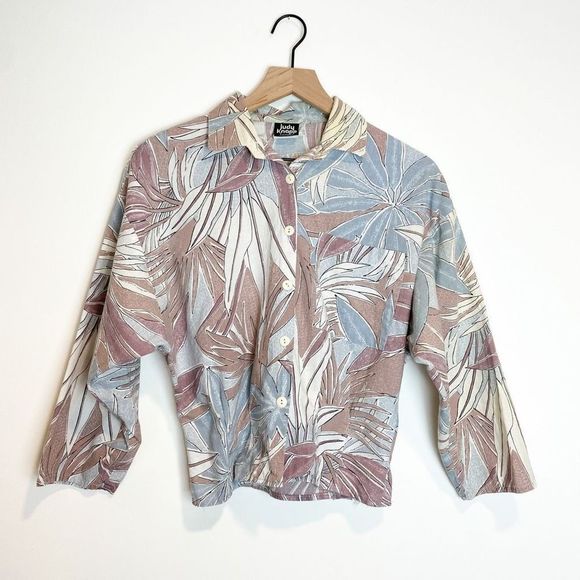 Tops | Vintage 8stropical Leaves Foliage Button Down Shirt Judy Knapp ...